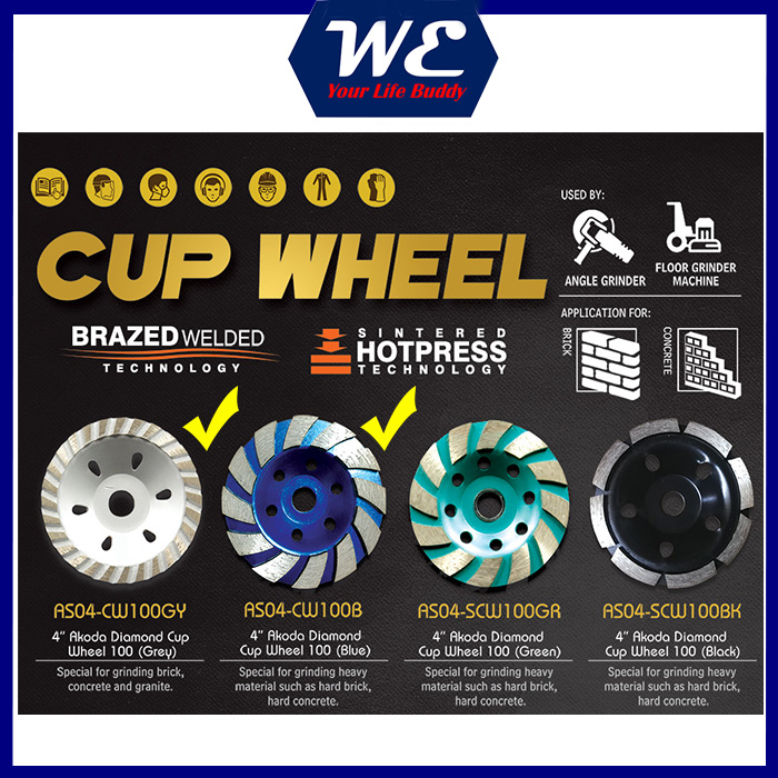 AKODA Heavy Duty Diamond Cup Wheel 4"/100mm Grey AS04-CW100GY / AS04 ...