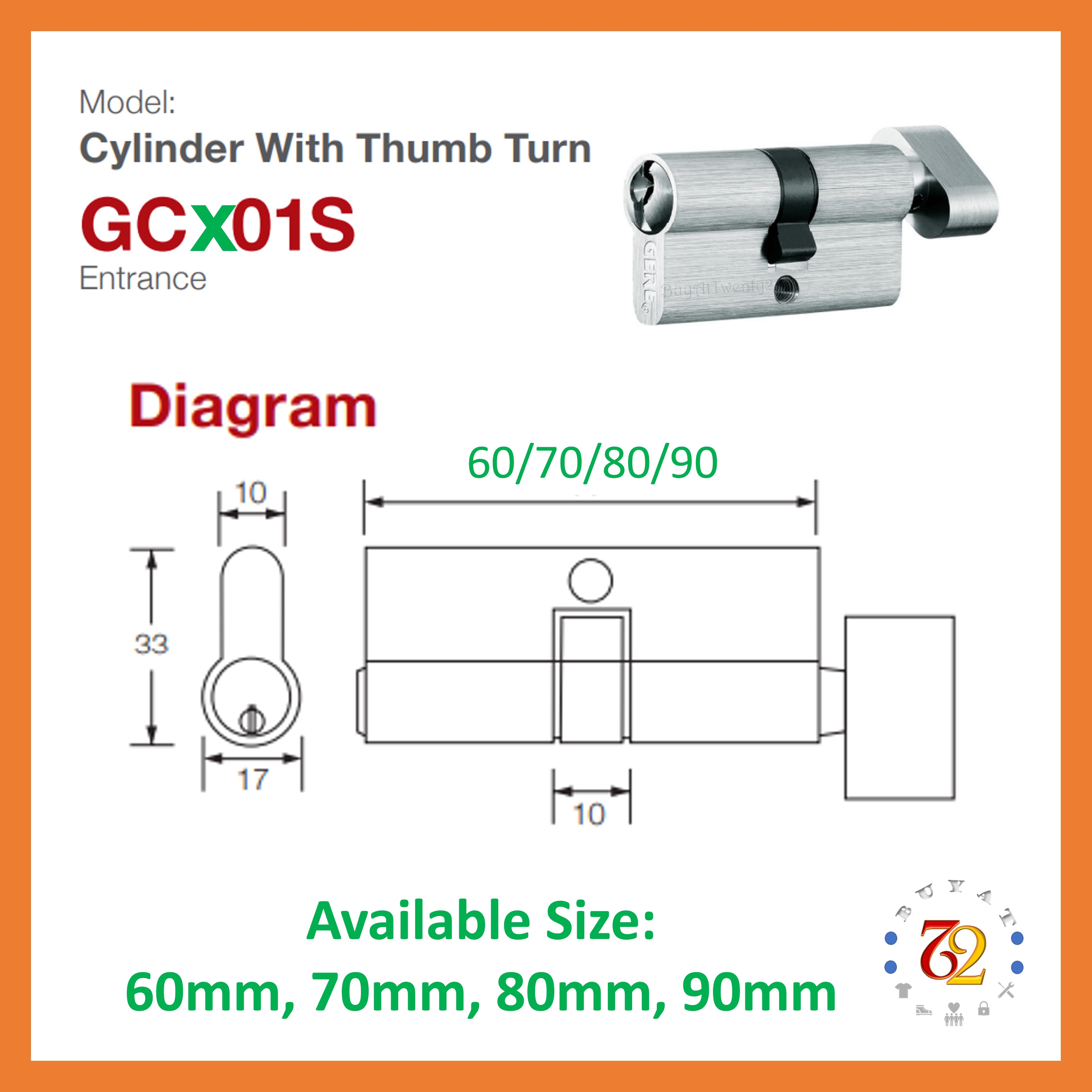 Gere 60mm to 90mm Cylinder With Thumb Turn | Shopee Malaysia