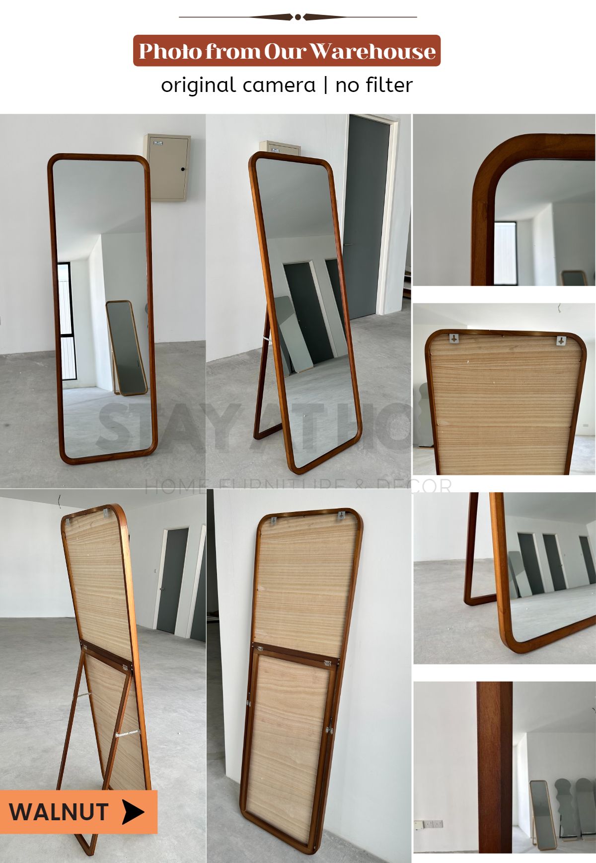 Wooden Frame Full Body Mirror Stand Wood Floor Mirror Hang Large Mirror ...