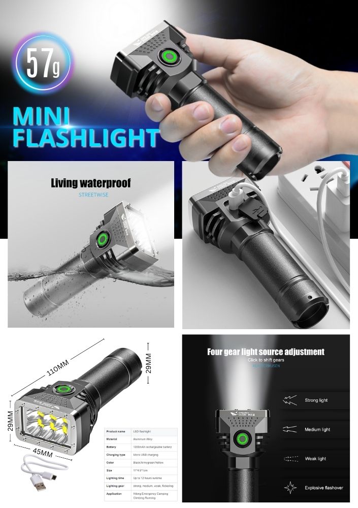 MINI Flashlight Multifunctional USB Rechargeable COB Chargeable ...