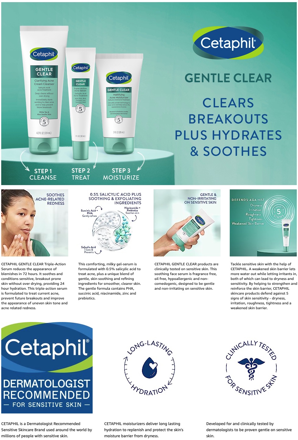 Cetaphil Gentle Clear Clarifying Acne Cream Cleanser | Mattifying Acne ...