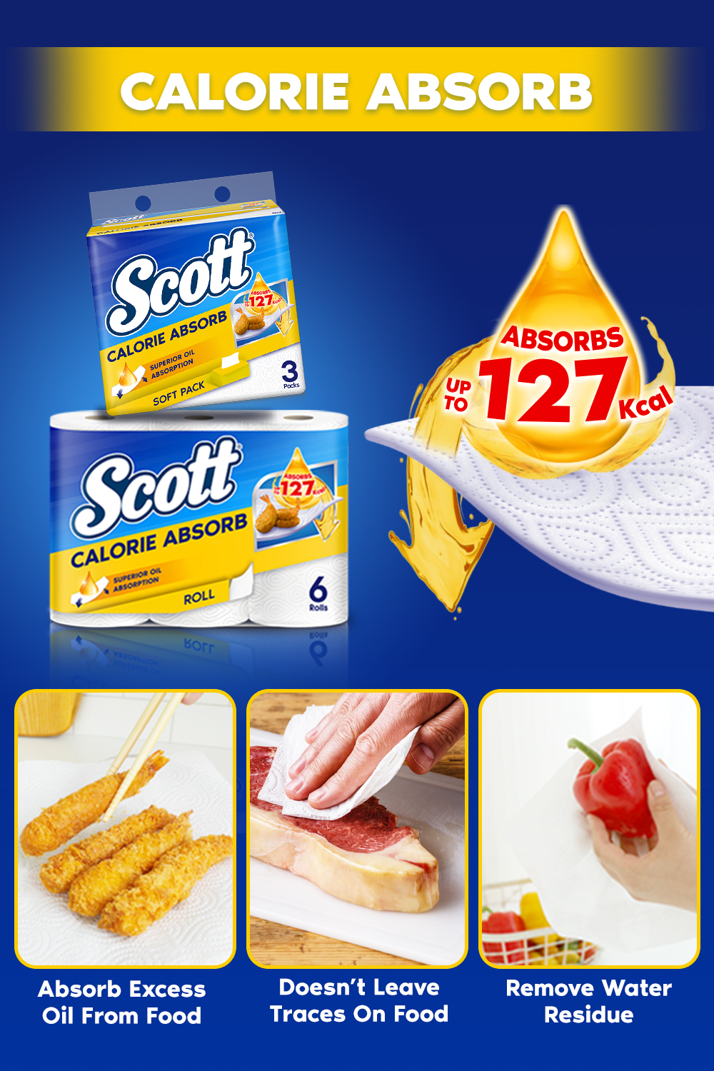 Scott Calorie Absorb Dry Kitchen Towel 50's x 6 Rolls | Shopee Malaysia