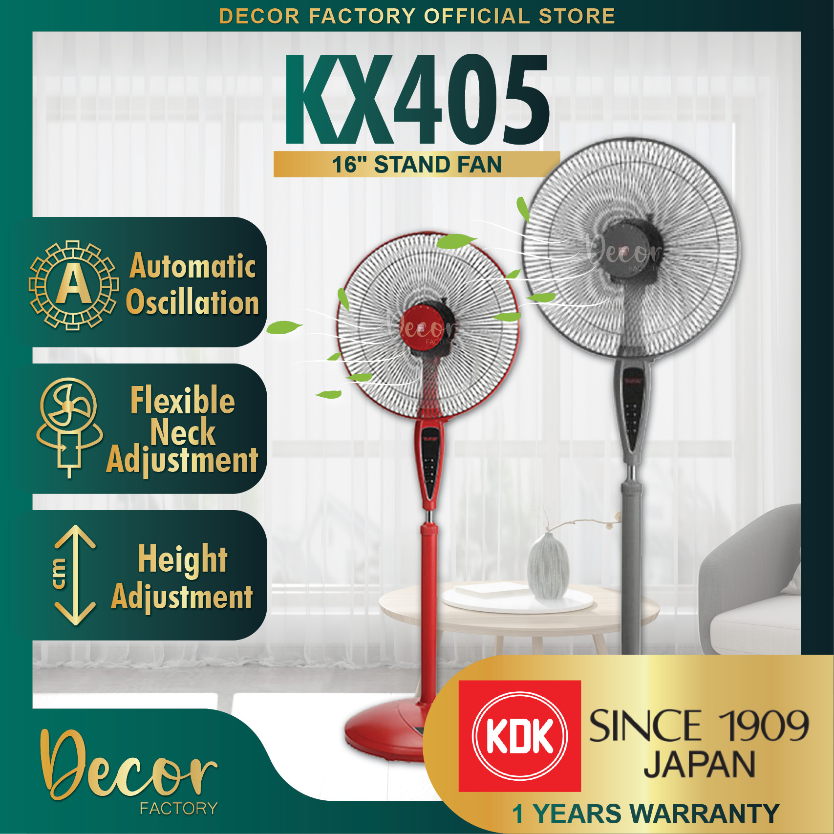 KDK Stand Fan KDK KX405 16" 40CM 3 Speed 3 Blades ON/OFF Switch ...