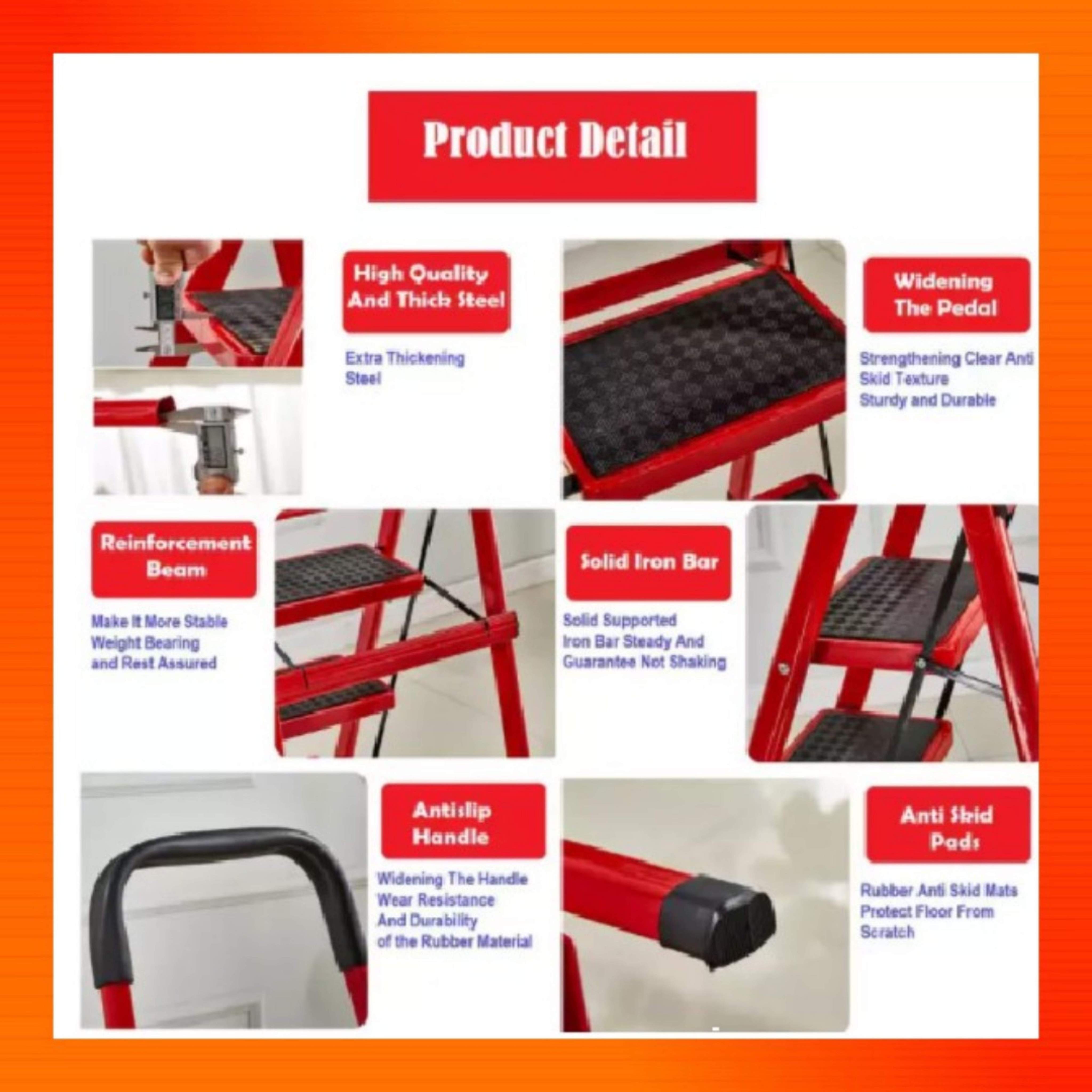 STRONGMAN HEAVY DUTY INDOOR FOLDING LADDER 3 - 6 STEPS WITH HAND GRIP ...