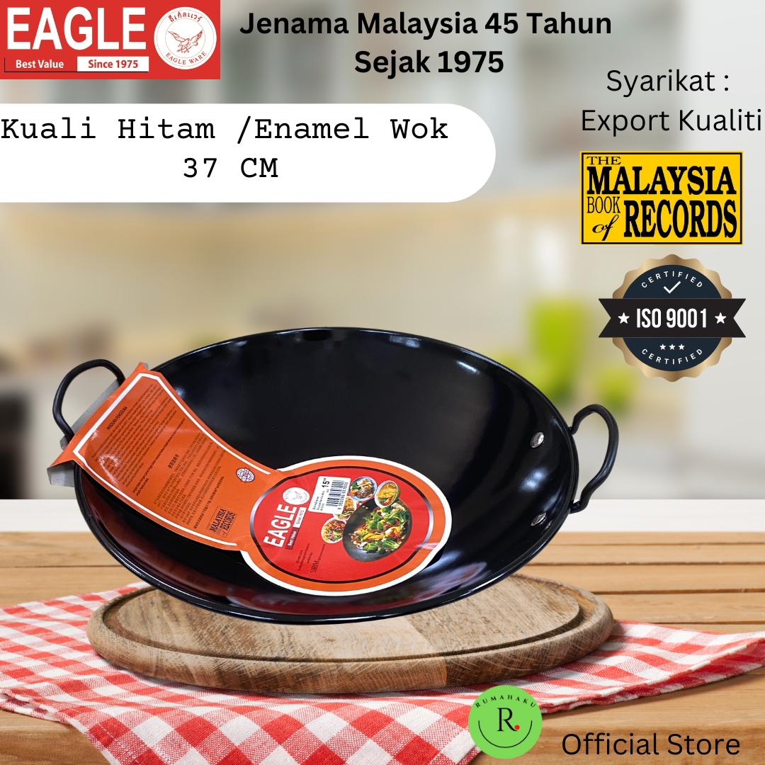 EAGLE Kuali Hitam/Iron Wok/ 2 Tangkai Enamel Wok Kwali Hitam/ Kuali ...