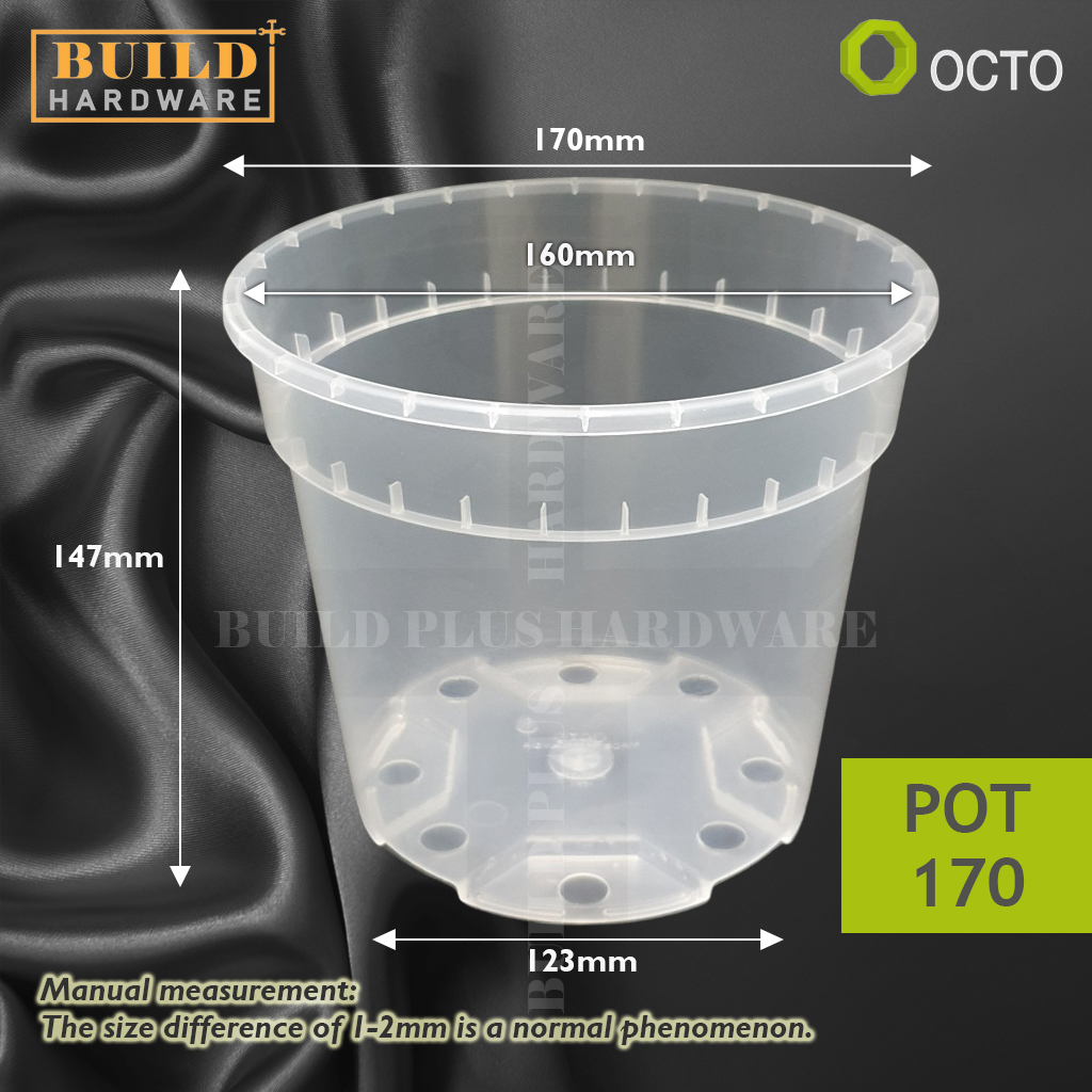 OCTO Plastic Plant Flower Pot Transparent 120/150/170/220 Saucer Hanger ...