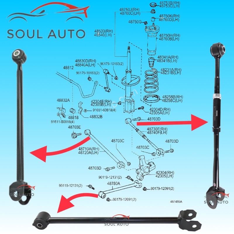Toyota Camry ACV30 ACV31 (2002-2006 year) Rear Suspension Arm Set 6pcs ...
