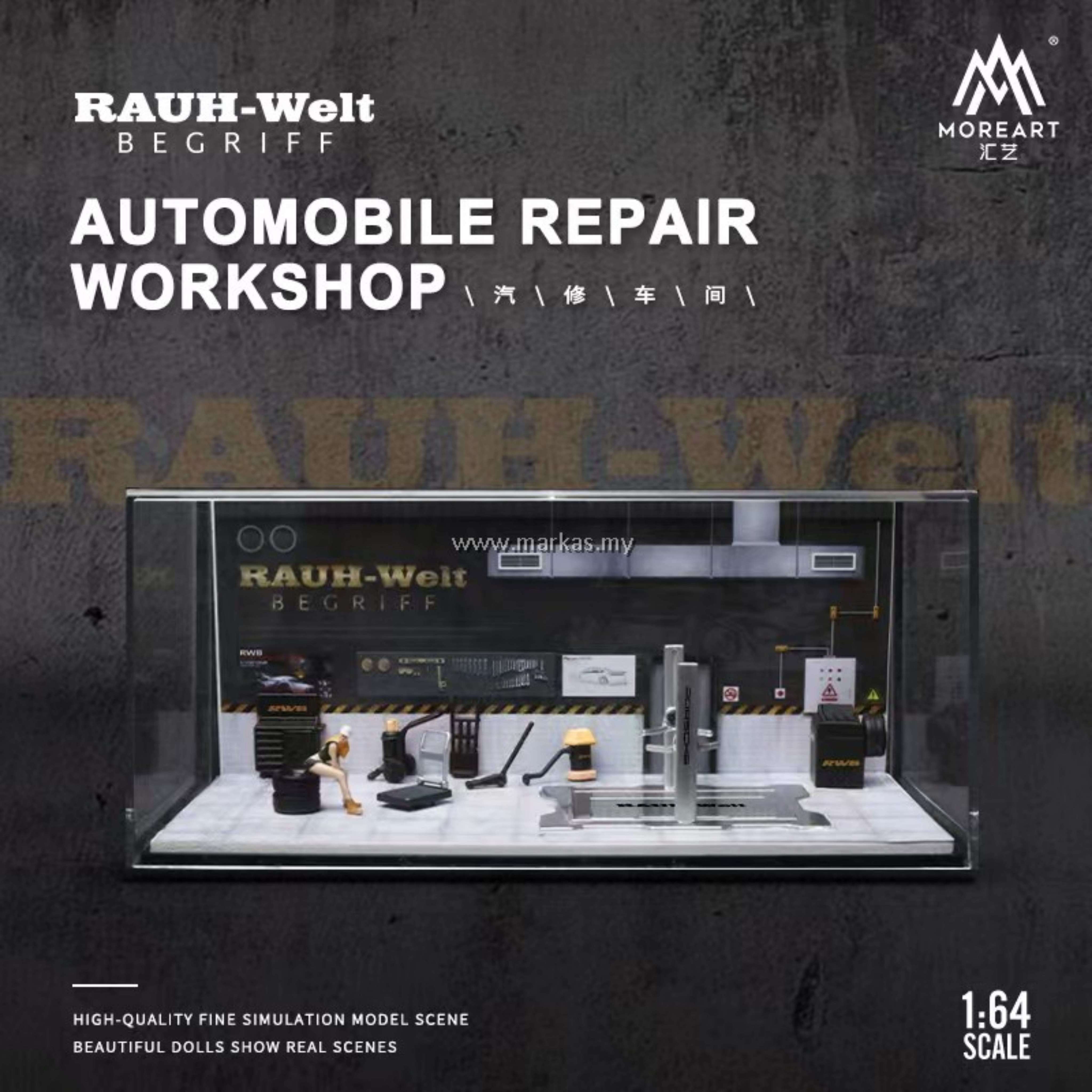 MOREART 1:64 Diorama Automobile Repair workshop-LBWK / RWB / SPOON /HKS ...