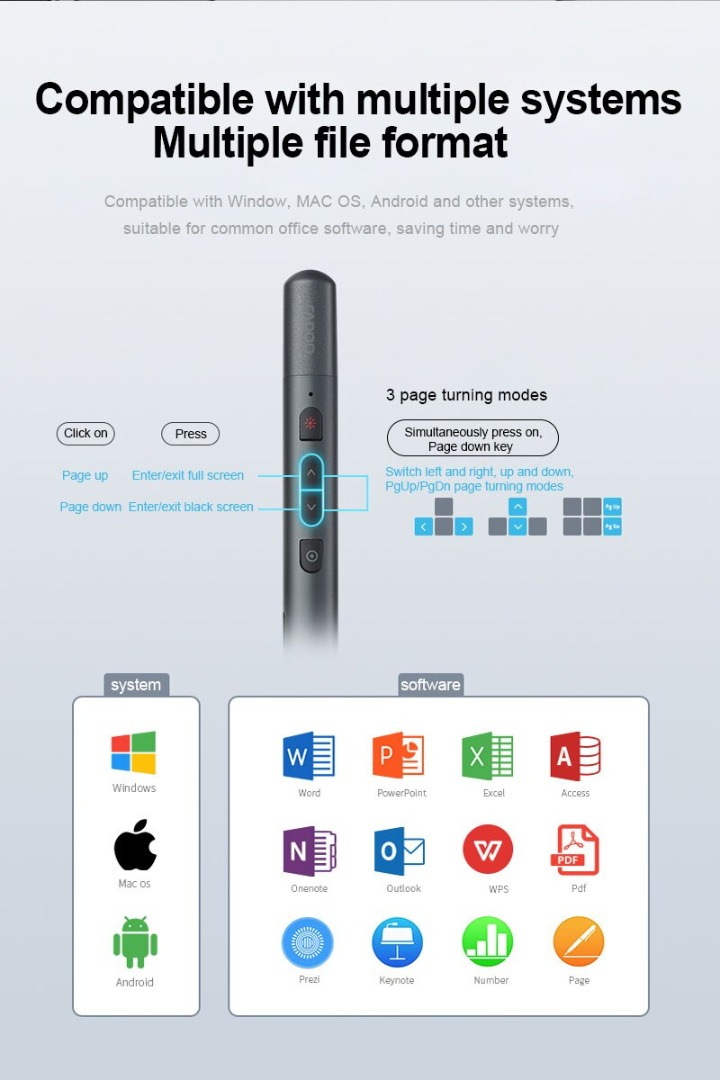Rapoo XR200 USB 2.4G Touchable Rechargeable 3R Laser Presenter Pen - 2 ...