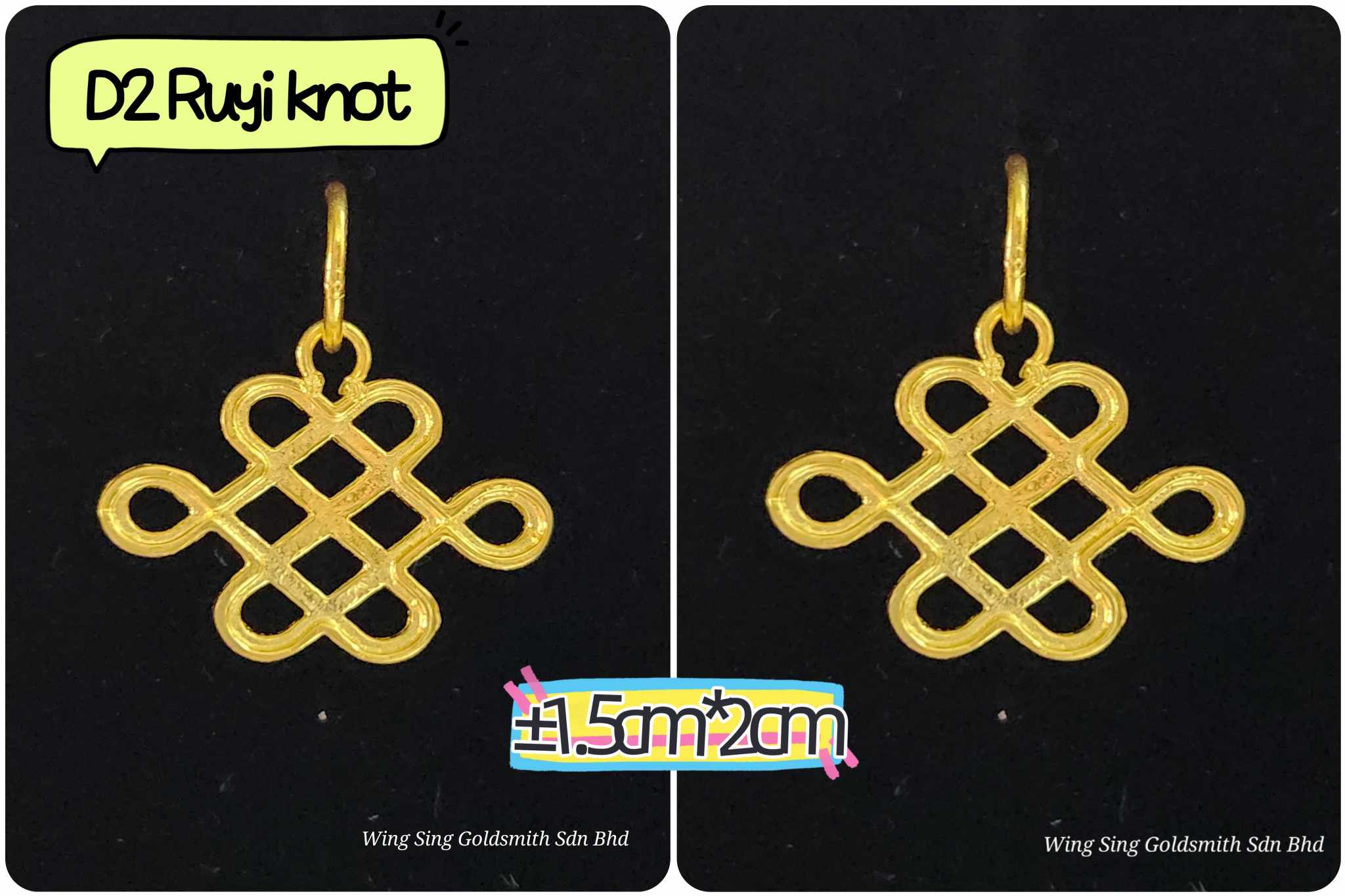 Wing Sing 916 Gold Blessing Syiling Coin Mystic Knot Pendant / Loket ...