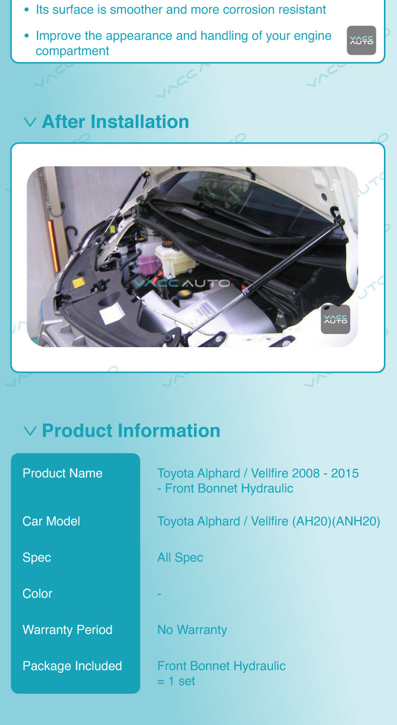 Toyota Vellfire / Alphard 20 Series Front Bonnet Hydraulic Hood Bonnet ...