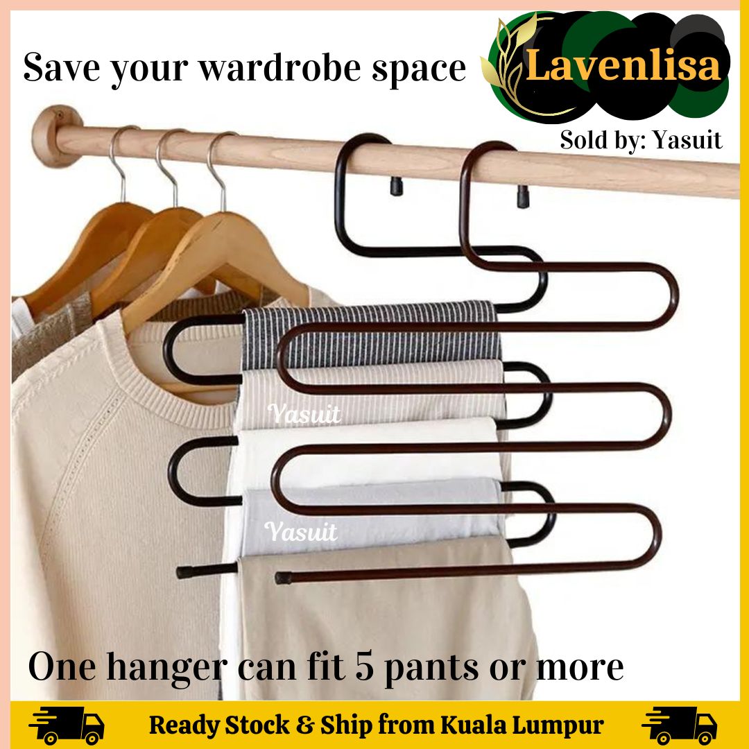 Multipurpose 5 Tiers Pant Hanger Heavy Duty Save Space Pants Powder ...