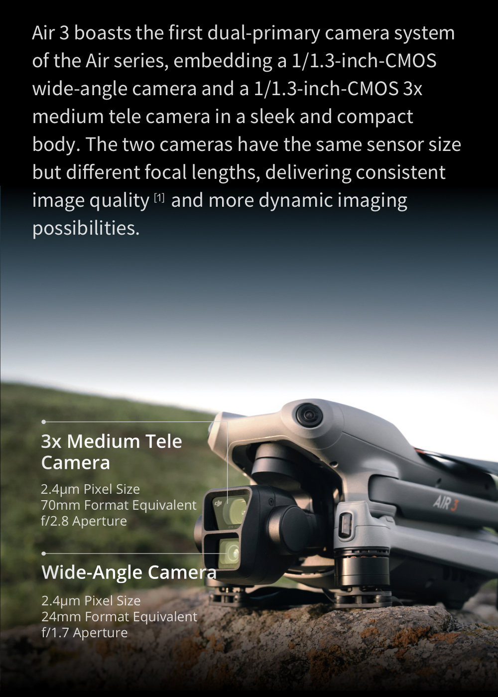 DJI Air 3 Camera Drone Medium Tele & Wide-Angle Dual Primary Cameras ...