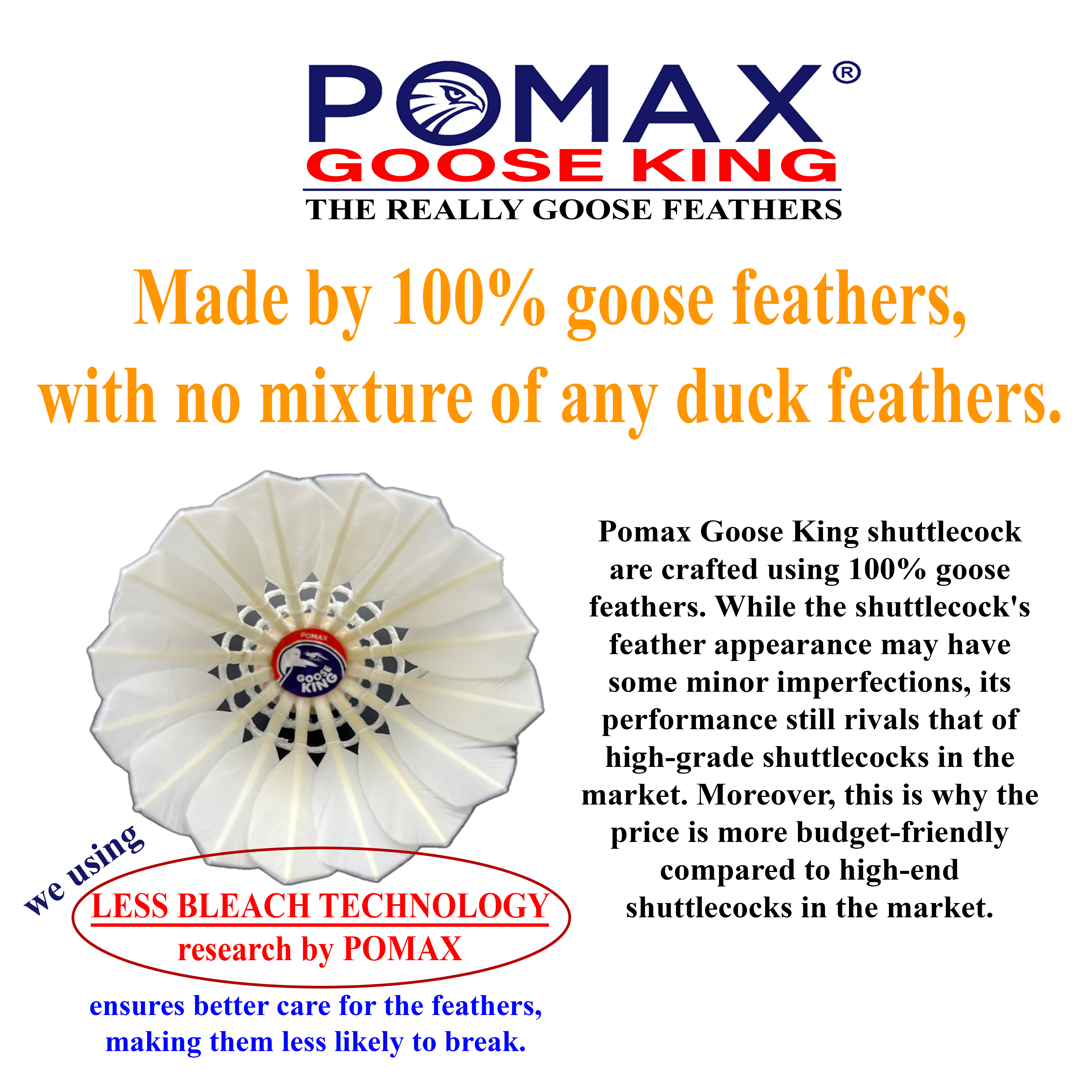 Pomax Goose King Badminton Shuttlecocks (Goose Feather Shuttlecock ...