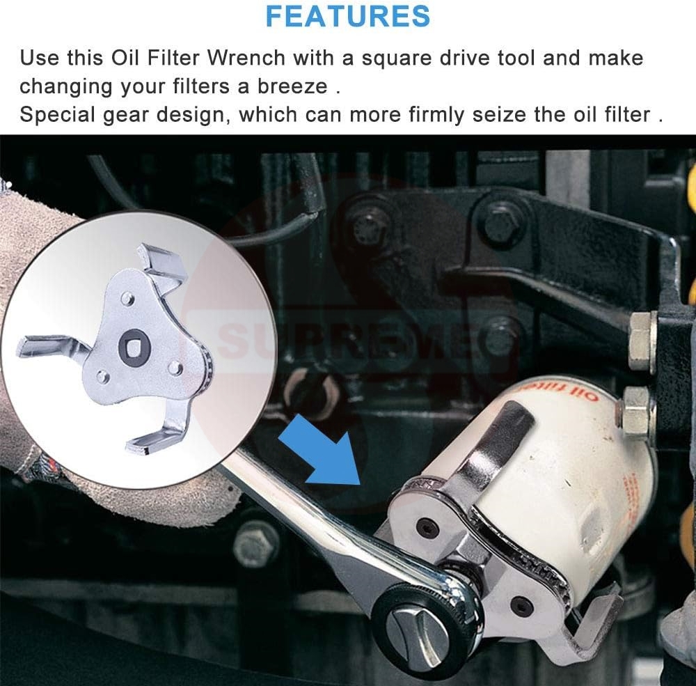 S2U 3 Jaw Two Way Adjustable Oil Filter Opener 1/2 Socket Wrench Tool ...