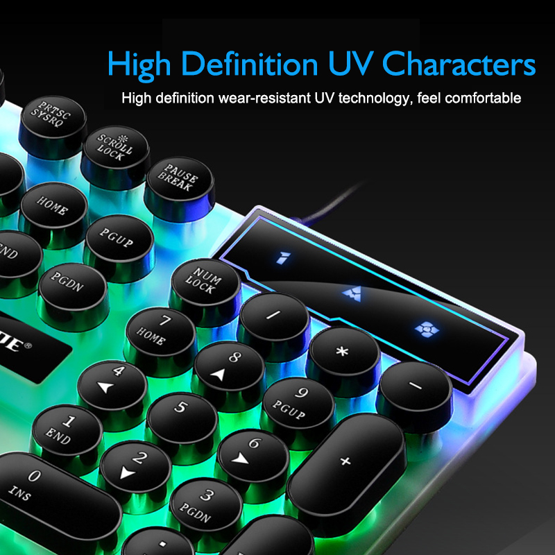 Mechanical Wireless Keyboard and Mouse Set Rainbow RGB Colour LED Light ...