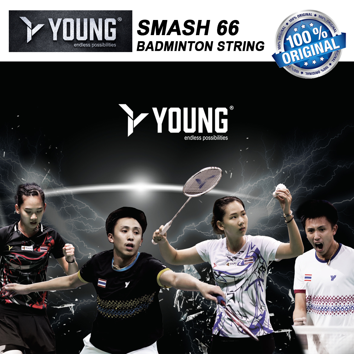YOUNG Smash 66 Badminton String 0.66m Multi Nanofilament High Repulsion ...