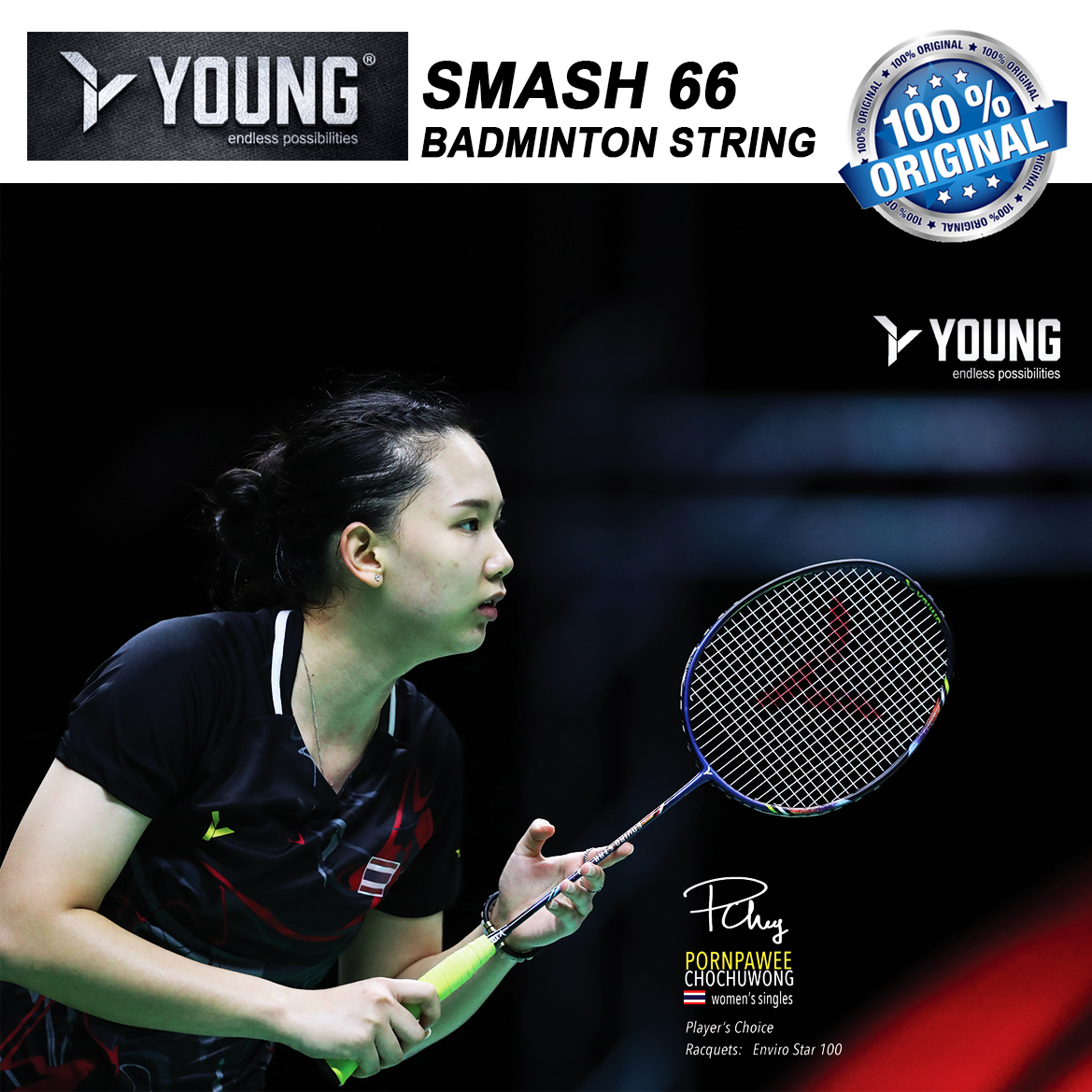 YOUNG Smash 66 Badminton String 0.66m Multi Nanofilament High Repulsion ...