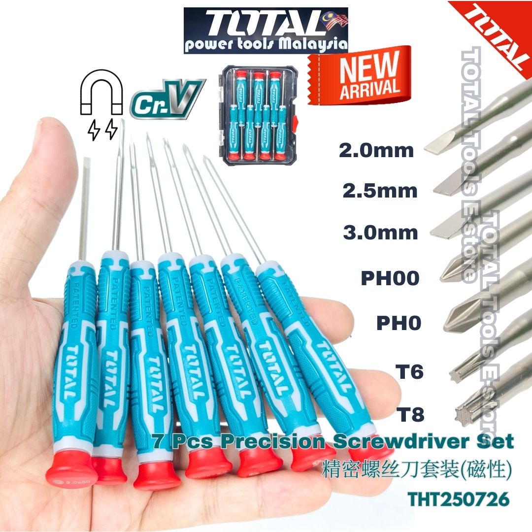 TOTAL 7 Pcs Precision Screwdriver Set (Magnetic) 精密螺丝刀套装(磁性 ...