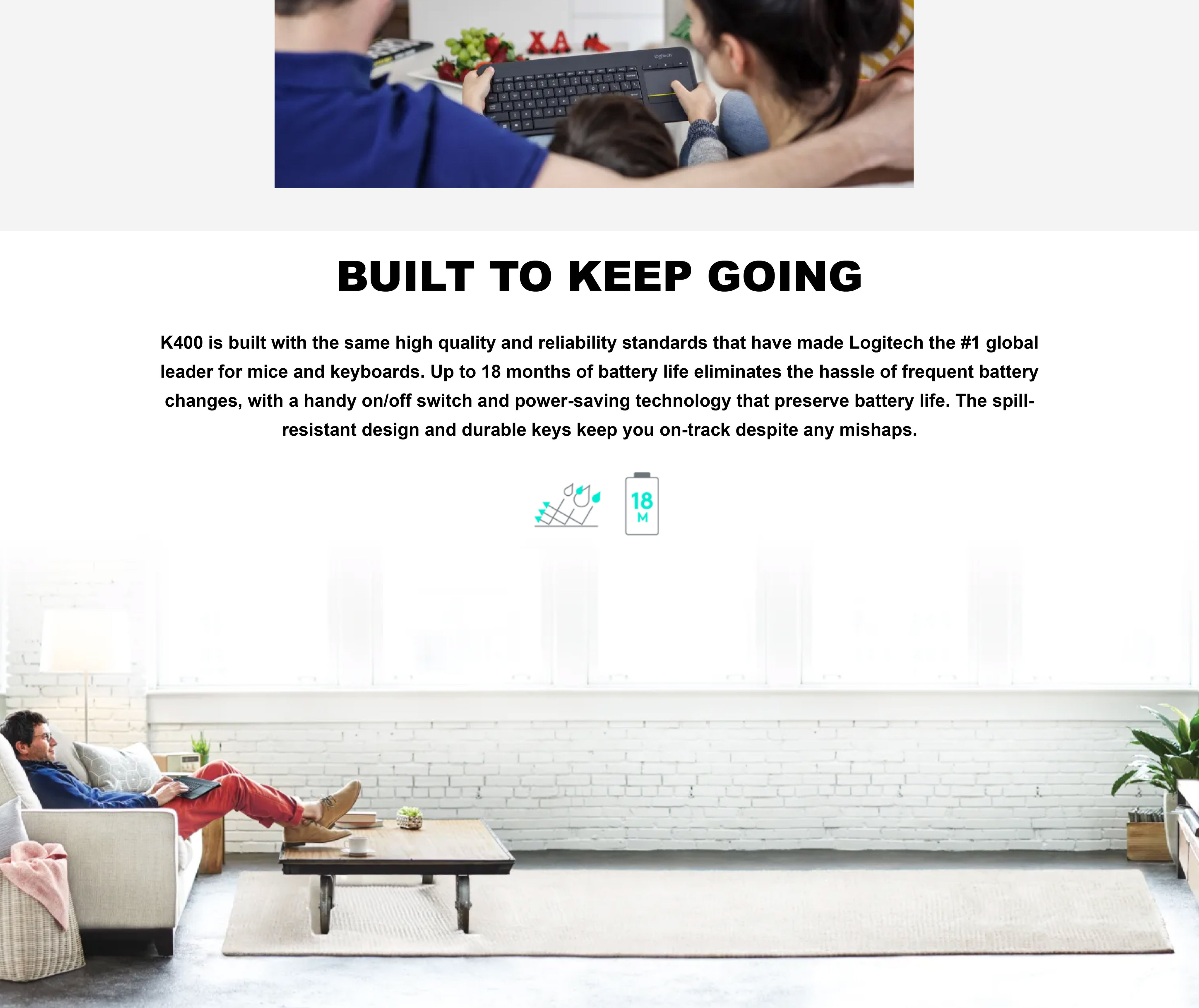 LOGITECH K400 PLUS Wireless Keyboard with Built-in Touchpad, Quiet Keys ...