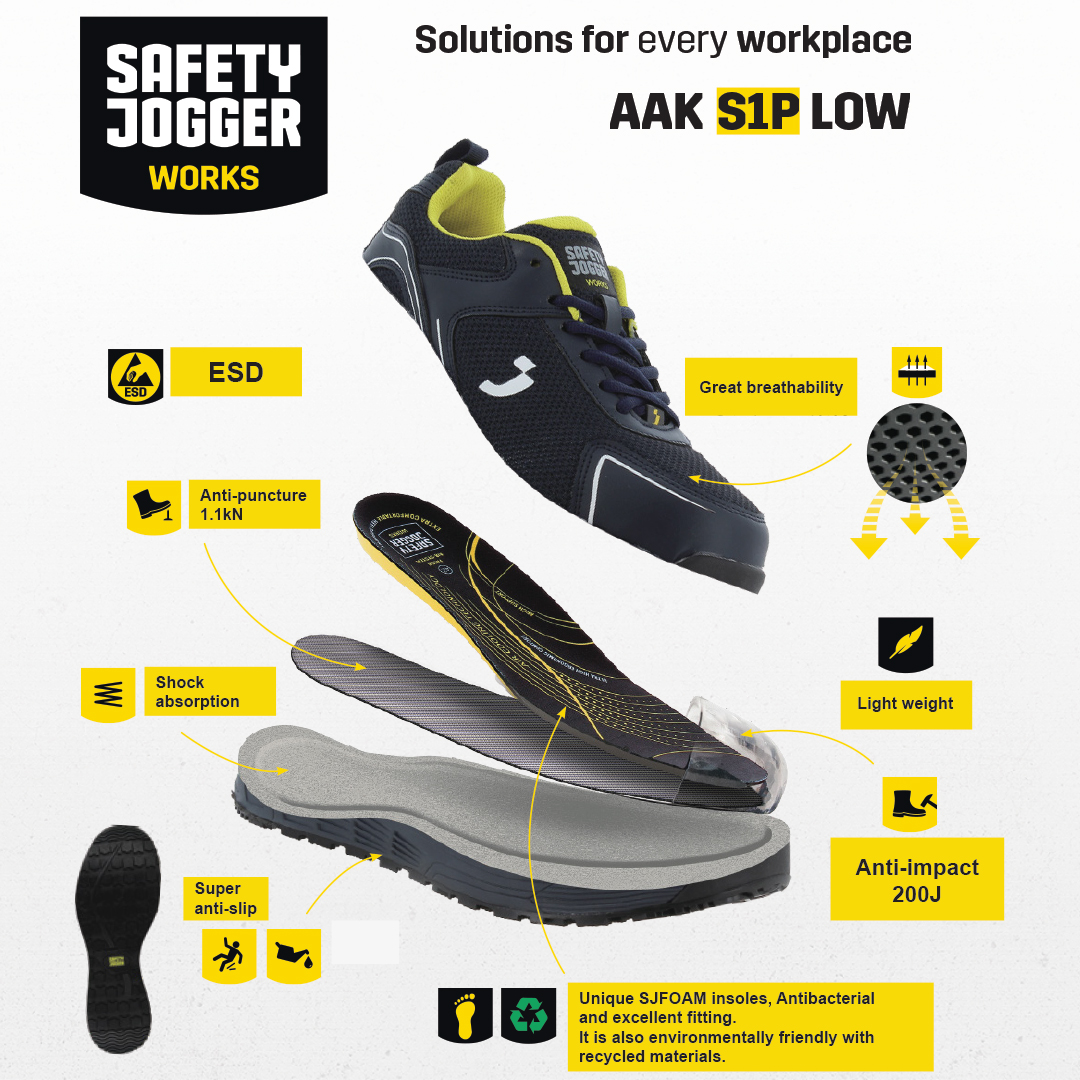 SAFETY JOGGER AAK S1P Low ESD Safety Shoes Composite Toecap Lightweight ...
