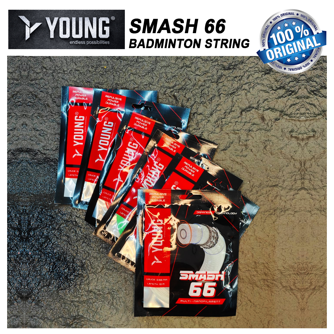 YOUNG Smash 66 Badminton String 0.66m Multi Nanofilament High Repulsion ...