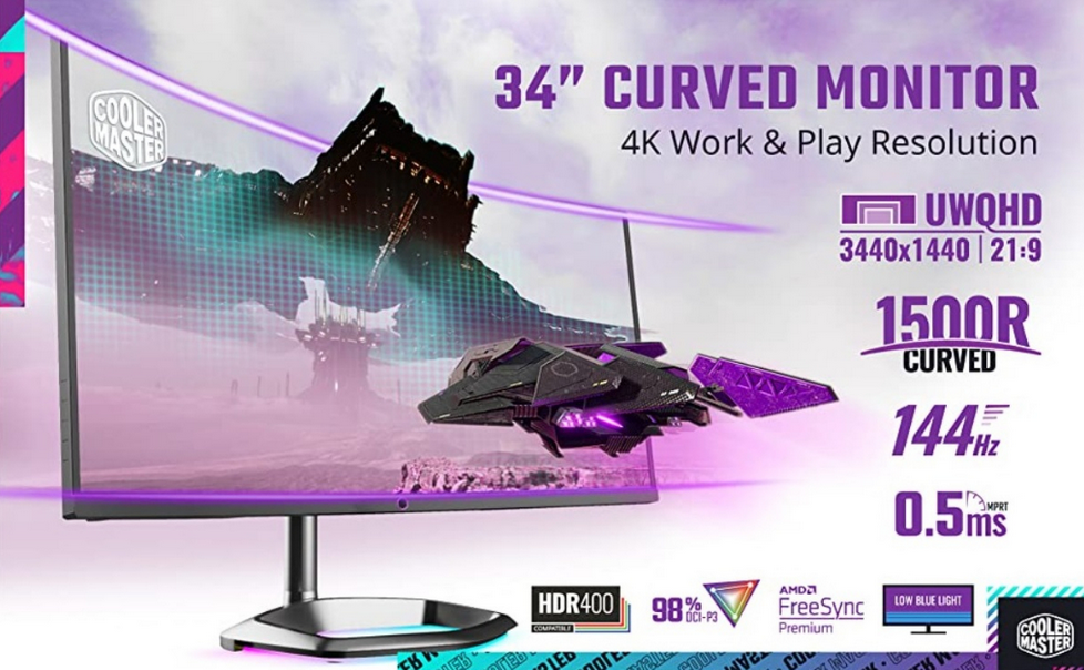 Cooler Master GM34-CWQ ARGB 34" VA 8bit Quantum Dot Curved1500R 144Hz 0 ...