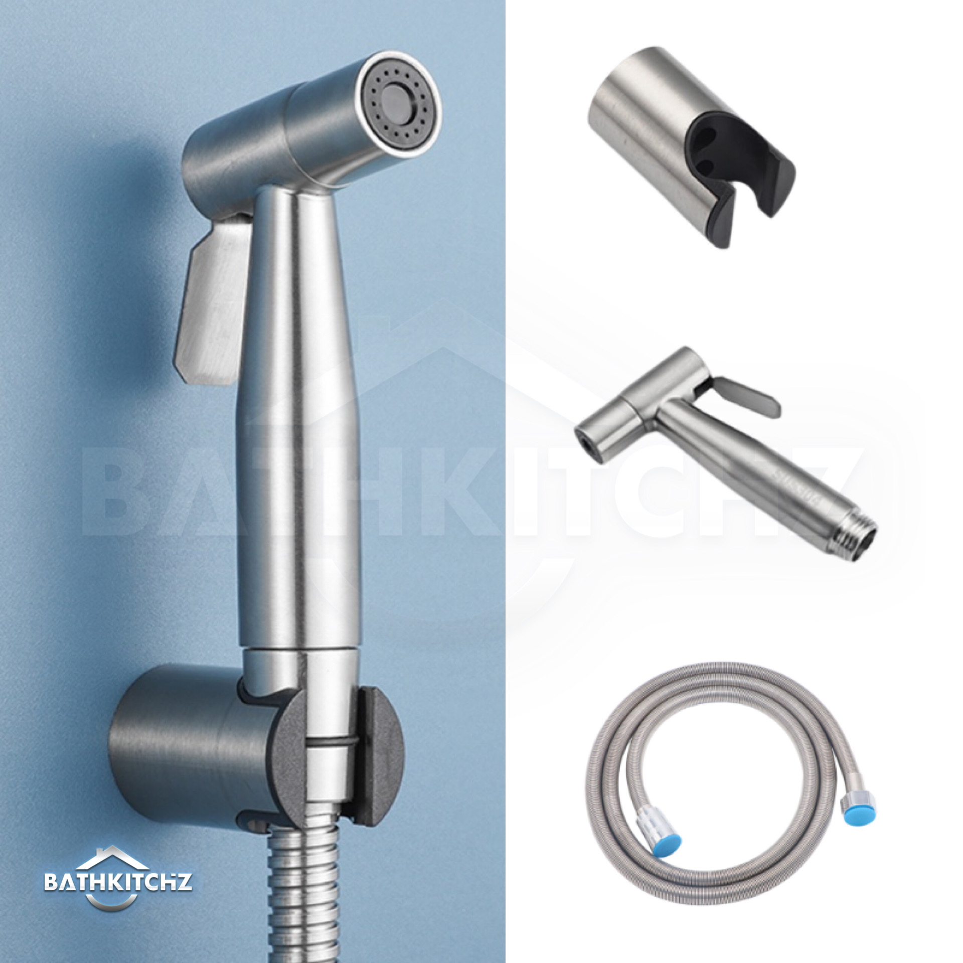 BATHKITCHZ Silver/Black 304 Stainless Steel Bidet Spray Set Hand Bidet ...