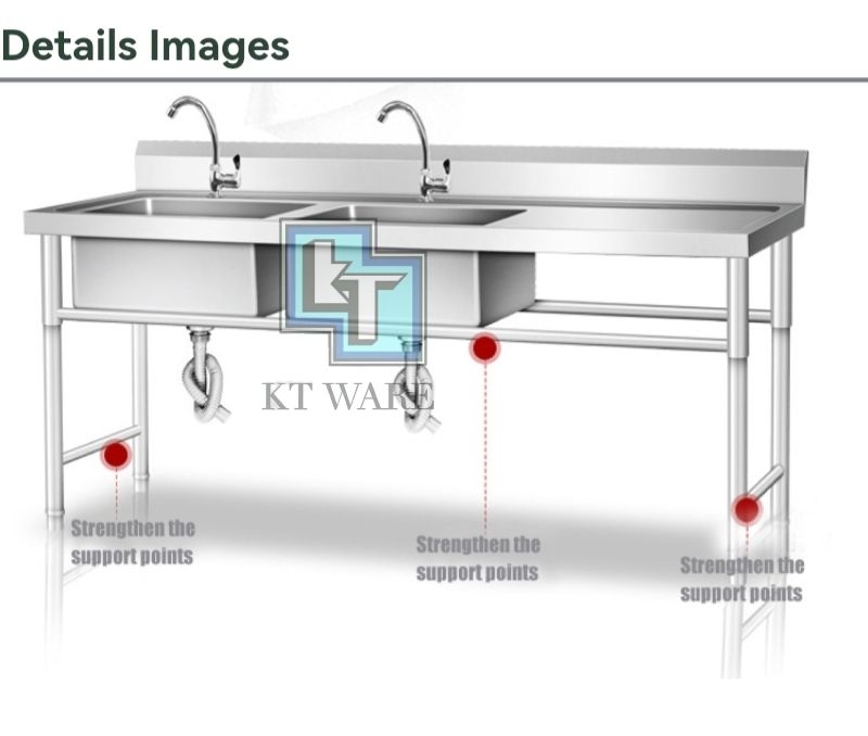 KT WARE Commercial Stainless Steel Triple Deep Bowl Sink Set With Stand ...