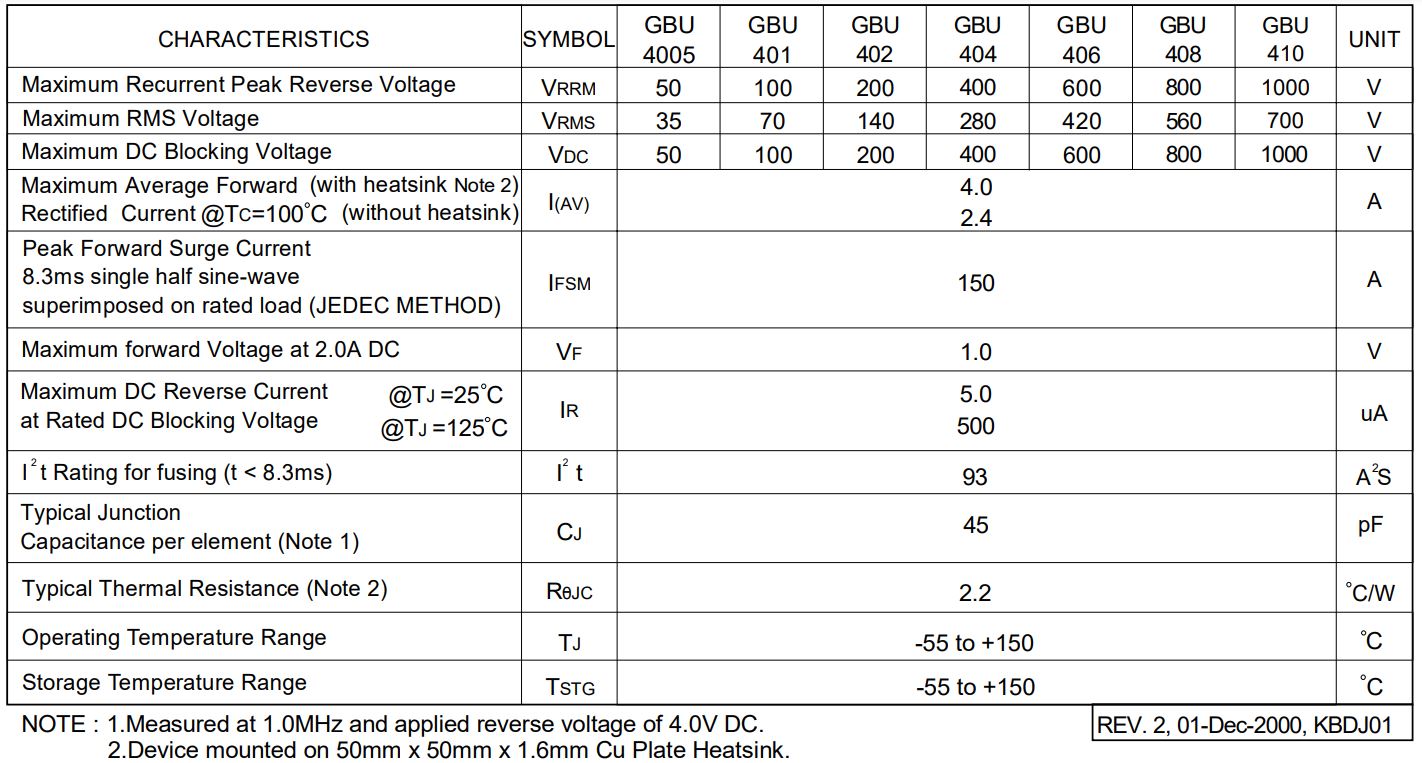 GBU406 GBU408 GBU410 GBU 406 408 410 4A Bridge Rectifier Penerus ...