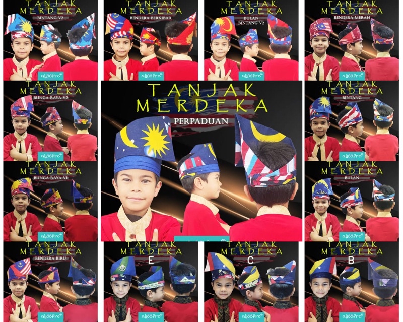 Tanjak Tengkolok Hitam & Bendera Merdeka Keras, Siap Jahit, Adjustable ...