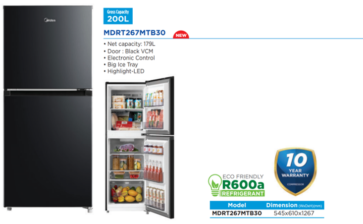 MIDEA 2 Door Frost Free Refrigerator Fridge 200L 240L 280L MDRT267MTB30 ...