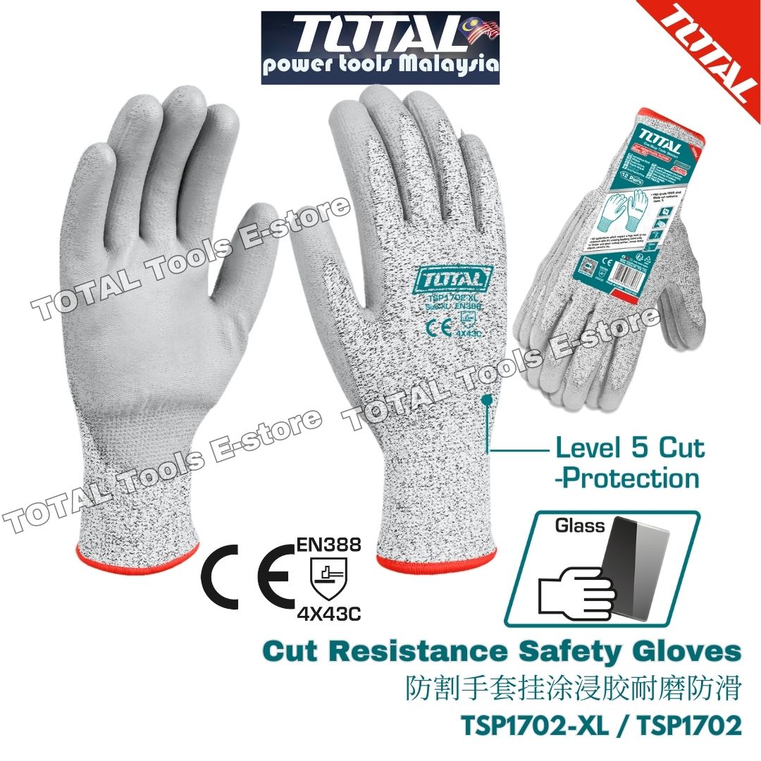 TOTAL Tools Cut Resistance Comfort Grip Safety Gloves (EN388 4X43C ...