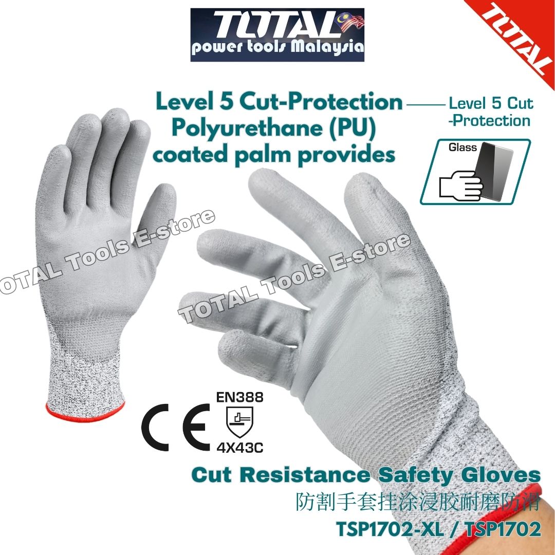 TOTAL Tools Cut Resistance Comfort Grip Safety Gloves (EN388 4X43C ...