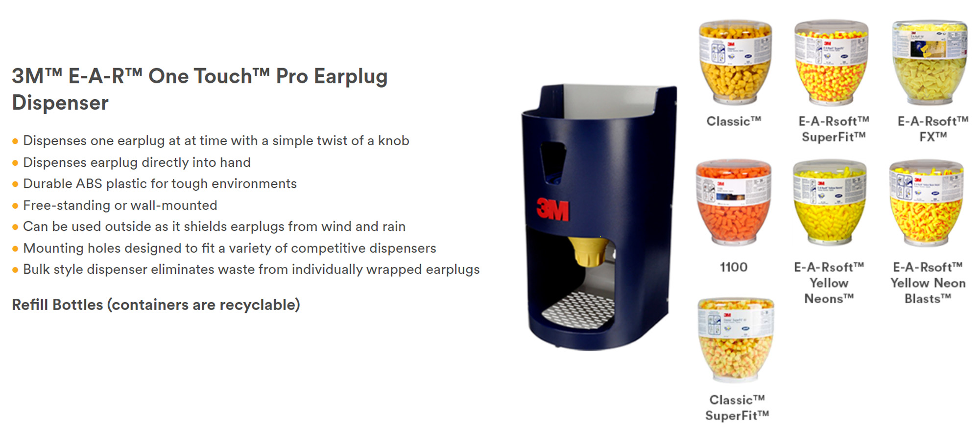 3M Earplug Dispenser One Touch Pro 1100 1110 1250 1270 4004 NOISE ...