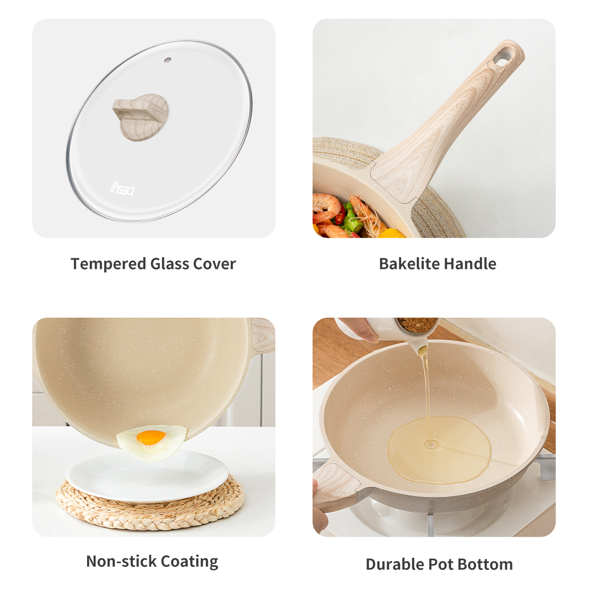 Simplus 7PCS Teflon Non Stick Coating Cookware Sets 24cm Fry Pan/28cm ...