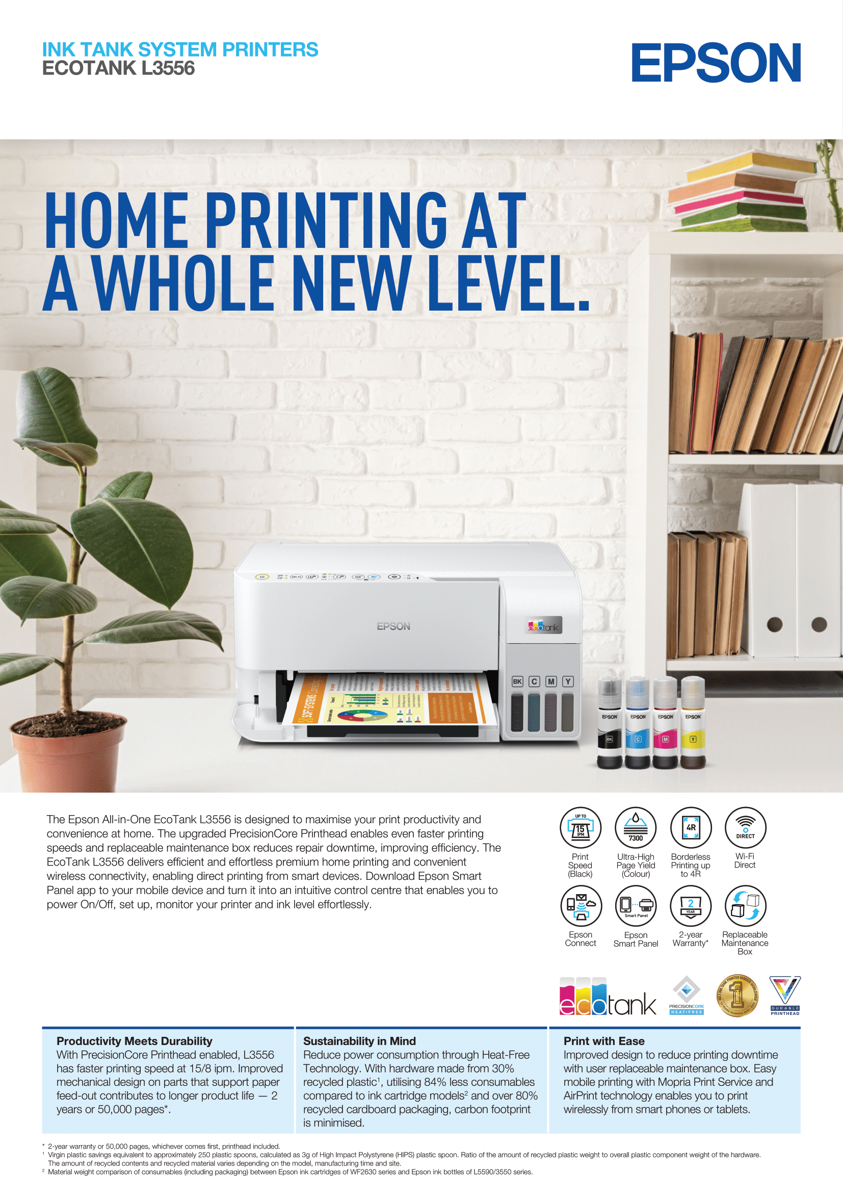 Epson EcoTank L3556 (White) A4 Wi-Fi All-in-One Ink Tank Printer ...