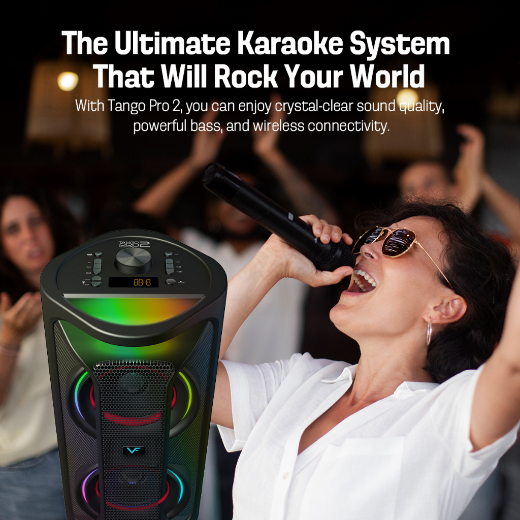 Vinnfier VF Tango Pro 2 Karaoke Potable Bluetooth Speaker 150W Max with 1 Wireless Microphone ...