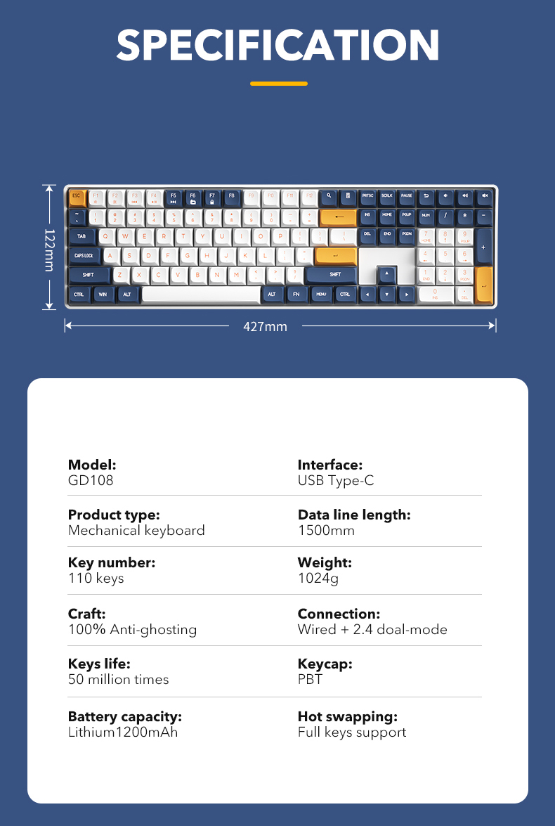 AIGO DARKFLASH GD108 WIRELESS MECHANICAL KEYBOARD | Dual-Mode ...