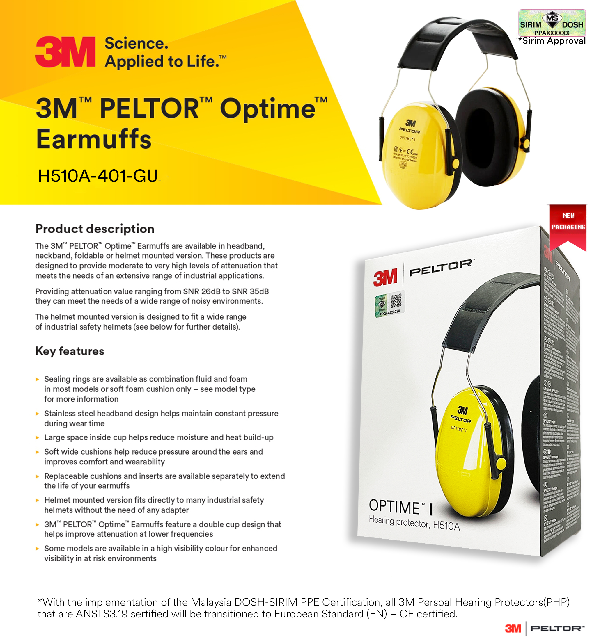 3M H510A Peltor Optime I Series Over-The-Head Safety Ear Muff / DOSH ...