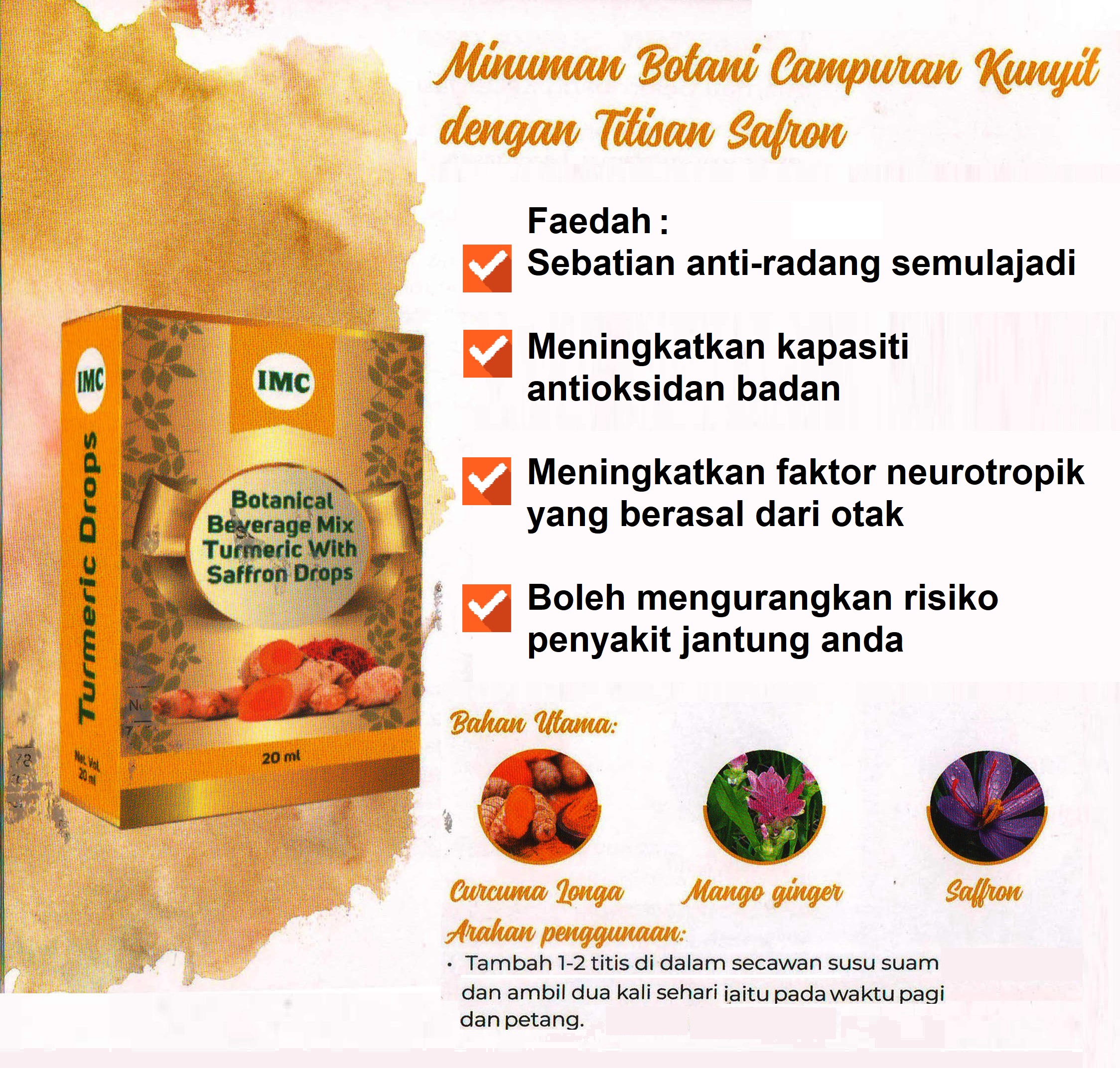 IMC Botanical Beverage Mix Turmeric With Saffron Drops minuman botani ...