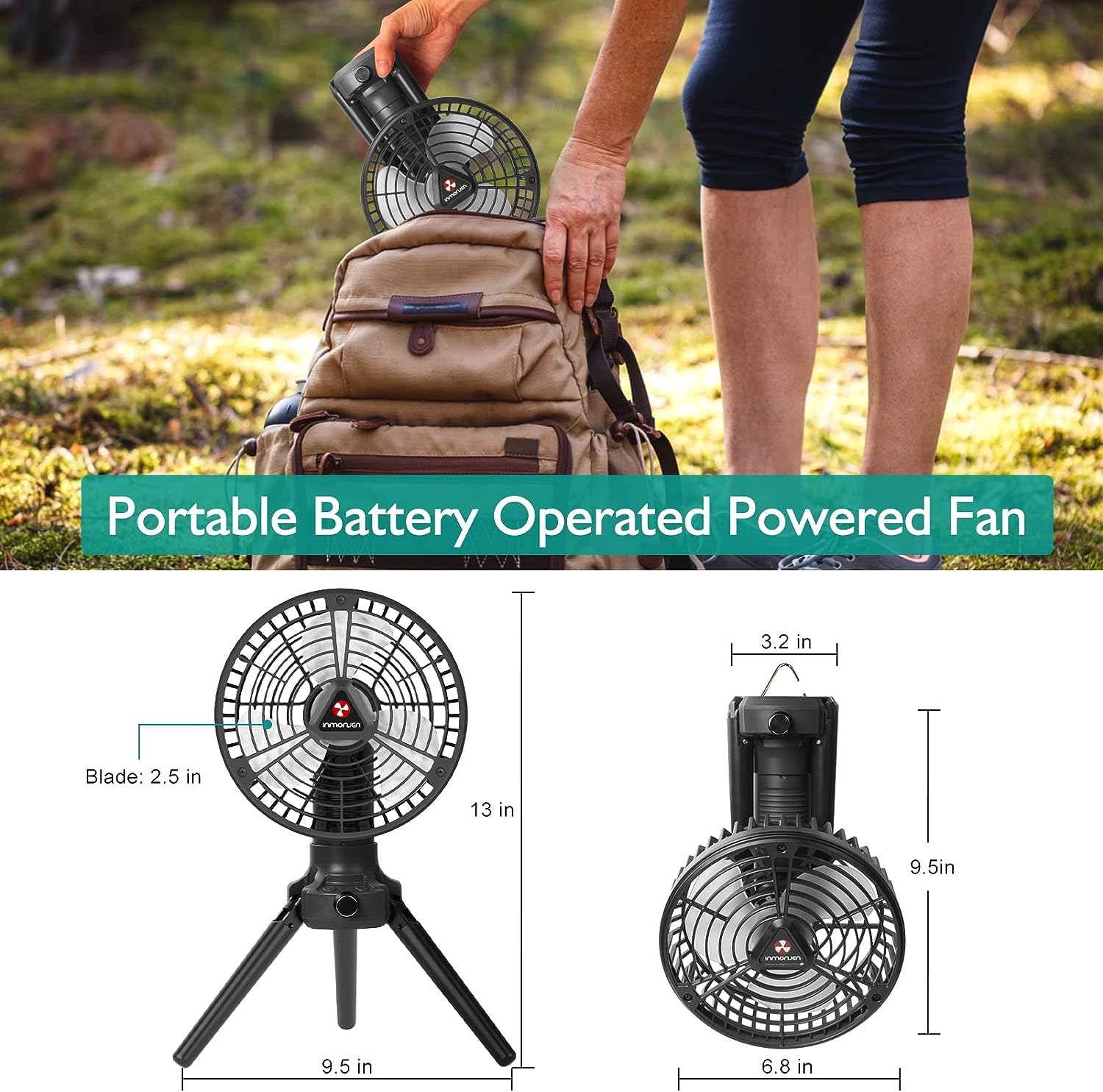 JDEX 10400mAh Portable Rechargeable Fan,Desk Fan, Small Table Fan Air ...
