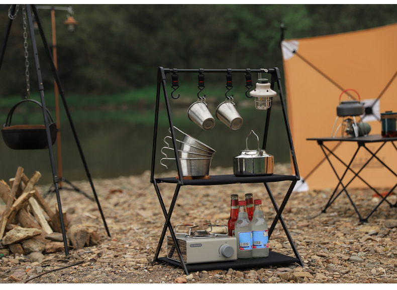 Camping Foldable Rack Basket 2 Layer 3 Layers Shelf Aluminum + Cloth Outdoor Hanger Tripod Stand ...