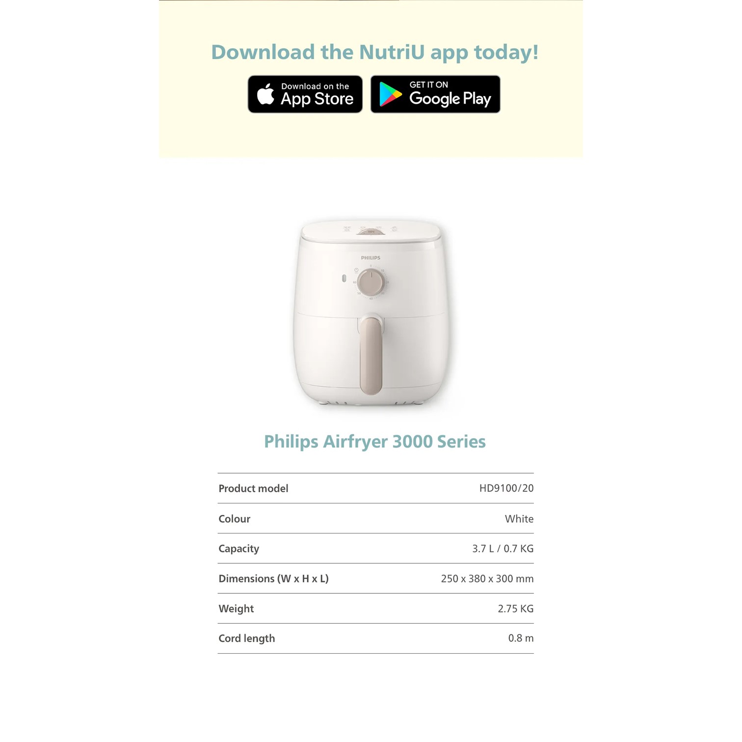 PHILIPS 3000 Series Compact Air Fryer HD9100 (HD9100/20) with Rapid Air ...