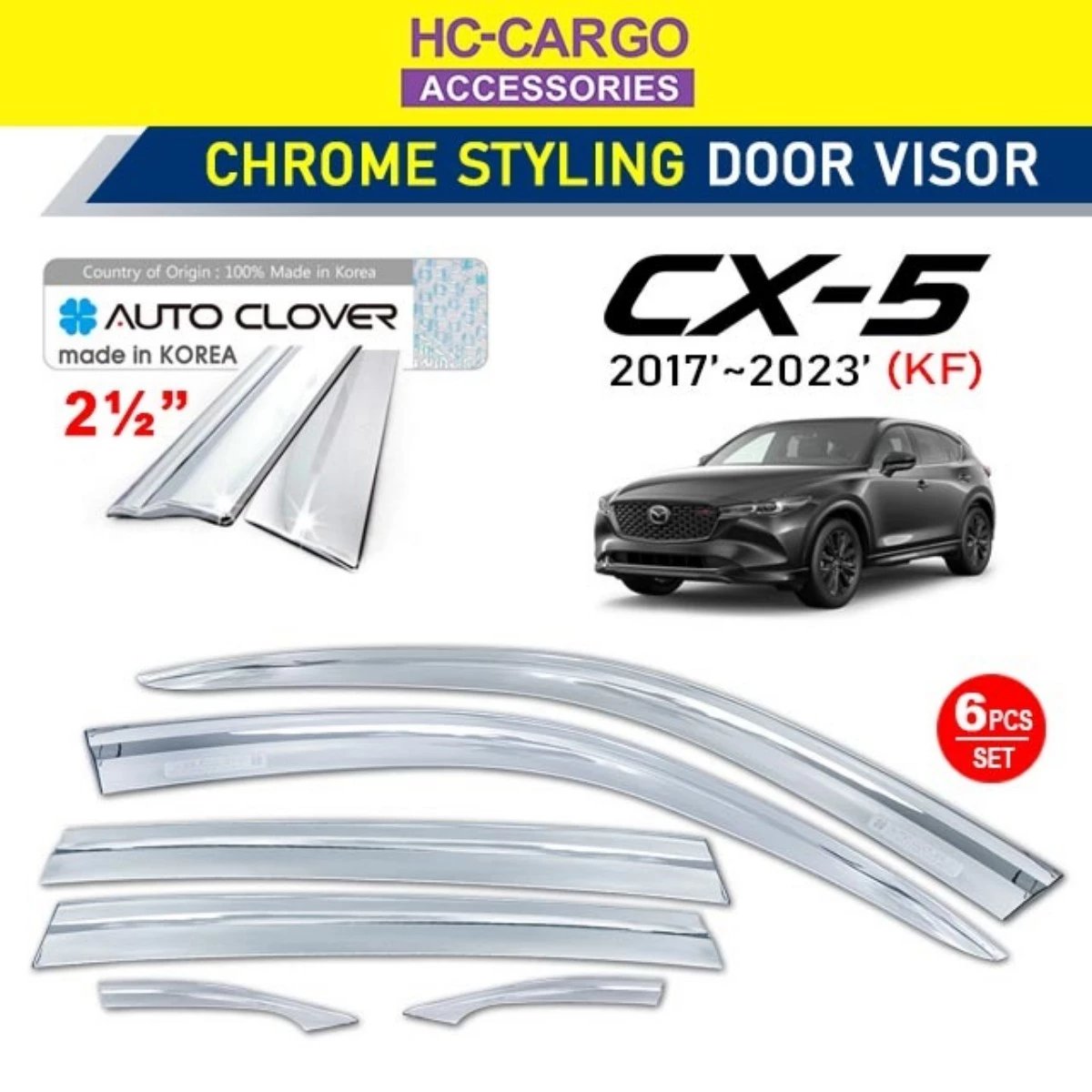 Mazda CX-5 CX5 KF 2017-2023 Korea Injection Chrome Style Door Visor Air Press Auto Clover (6 Pcs ...