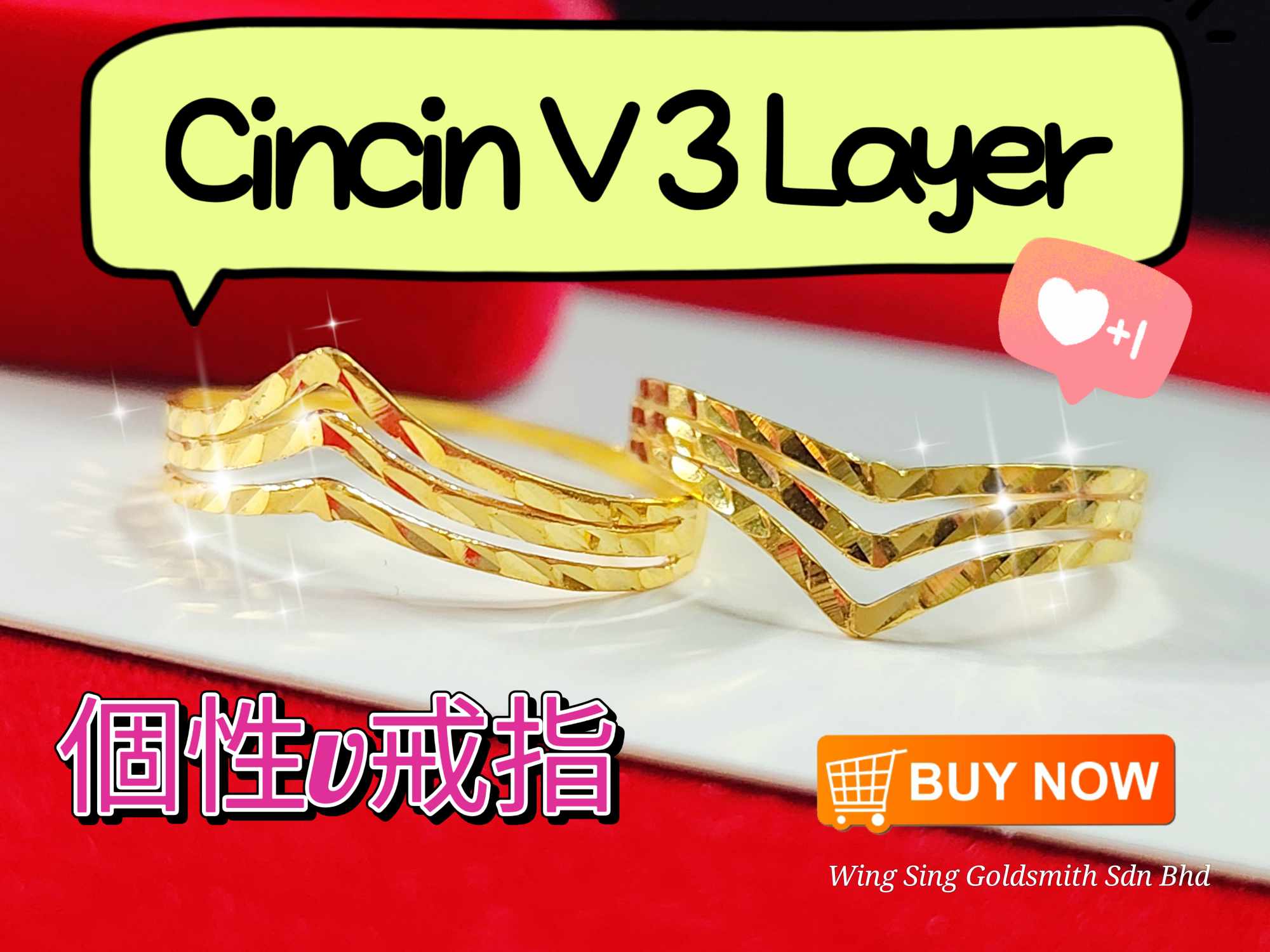 Wing Sing Cincin V Ring Padu Bajet Tiga 3 Layer Original Fesyen Emas ...