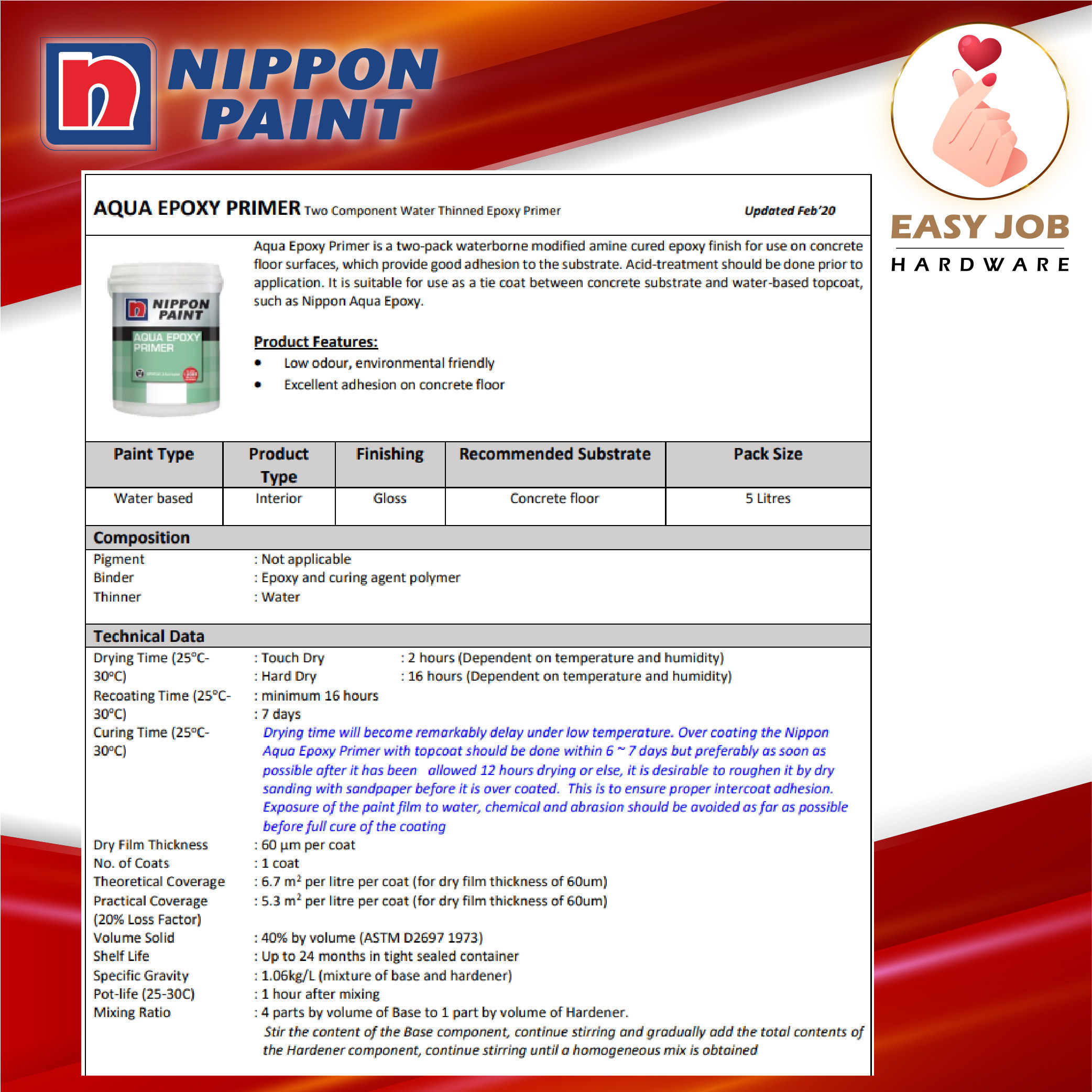 Nippon Paint 5L Aqua Epoxy Primer With Hardener 4L + 1L Paint Epoxy ...