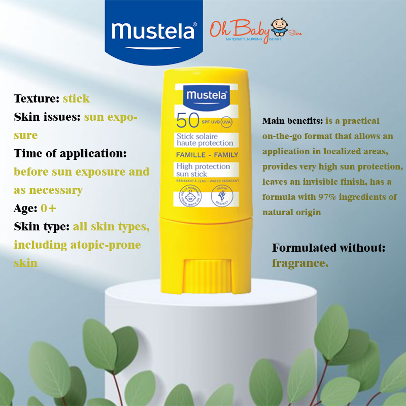 MUSTELA High Protection Sun Stick SPF50 with Avocado Oil for All Skin ...