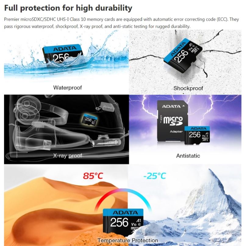 ADATA PREMIER MICROSDXC / SDHC UHS-I CLASS10 (A1 V10) 64GB/128GB UHS-I CLASS10 RETAIL WITH ...