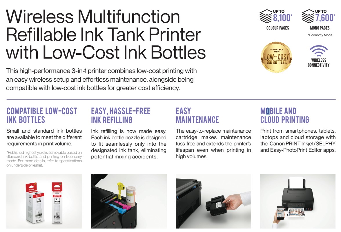 Canon Pixma G3730 Wireless All-In-One Ink Tank Printer WiFi Print Scan ...